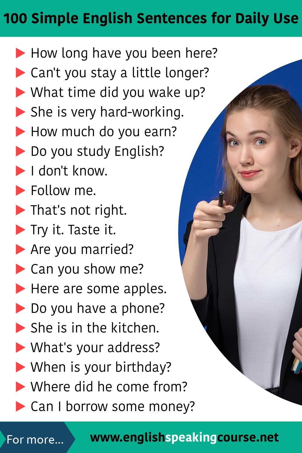 100 English sentences used in daily life